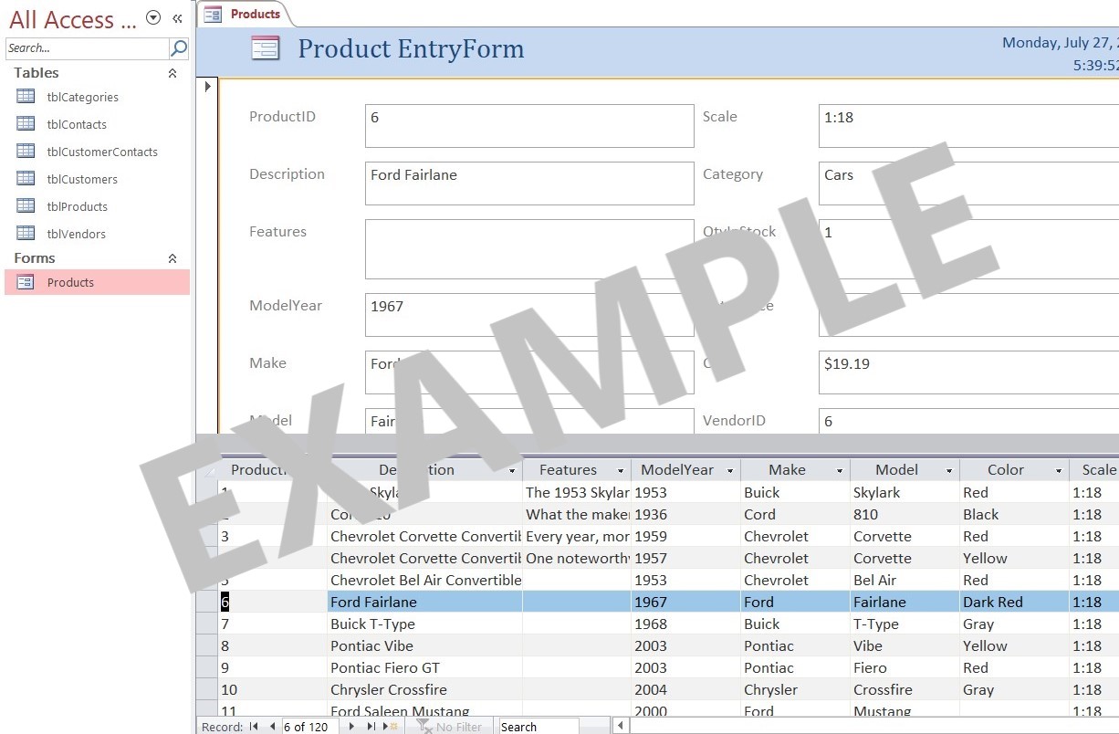 the data for that record in the form view showing the split form format ...